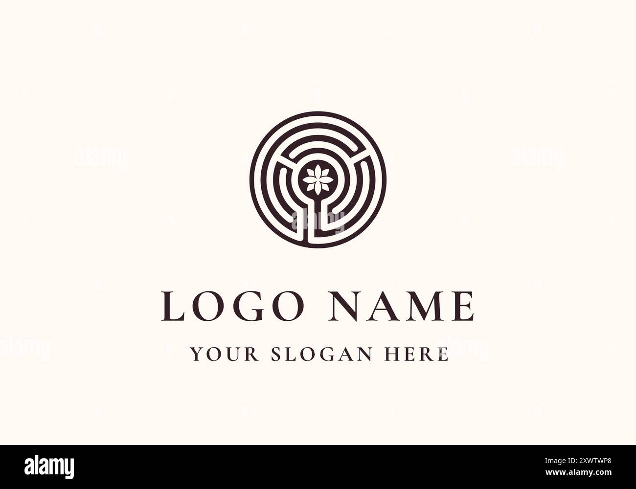 Logo Labyrinth flower blossom in the middle, Logo botanical, branch and ...