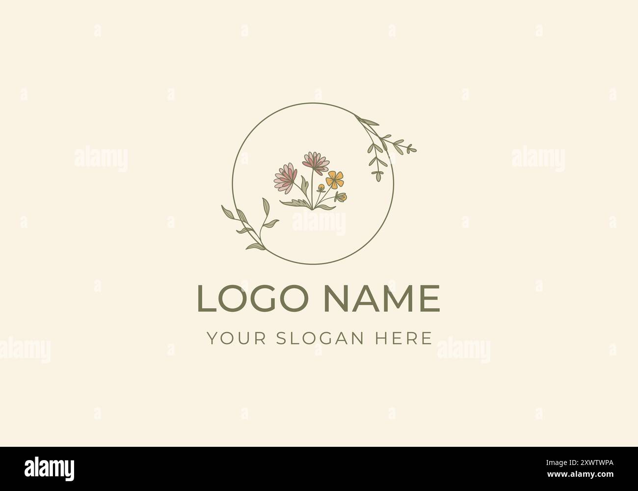 Logo flowers with circle border. Logo Botanical, Floral line. Editable ...