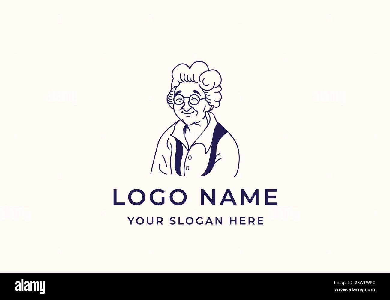 Logo lineart grandmother smile wearing glasses. Logo grandma, line ...