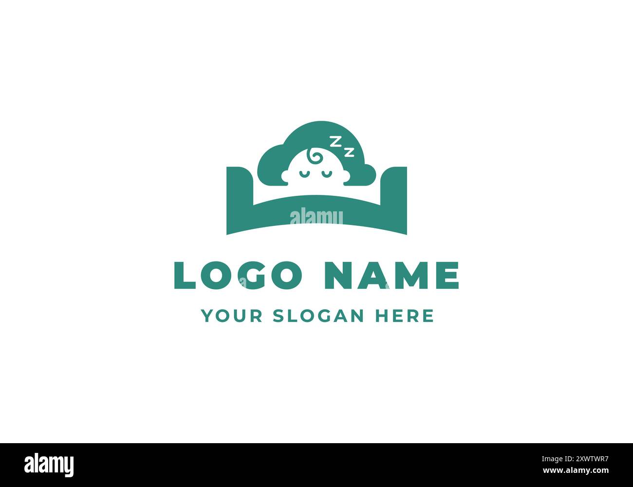 Logo baby sleep in bed with cloud pillow. Logo bed for baby. Editable ...