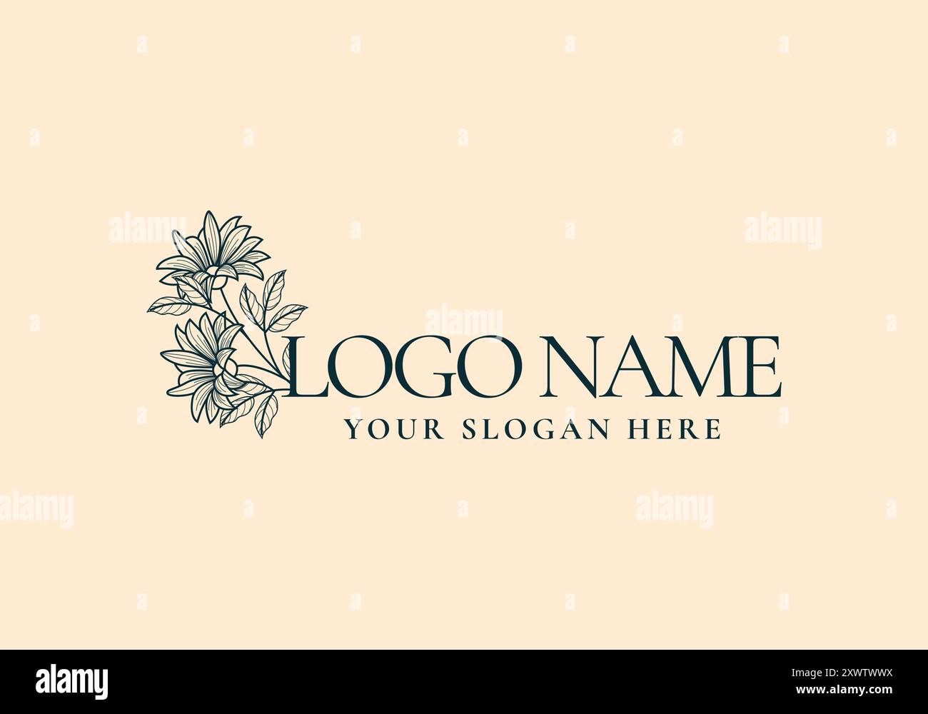 logo line sunflower branch. Logo floral, botanical, line handrawn ...