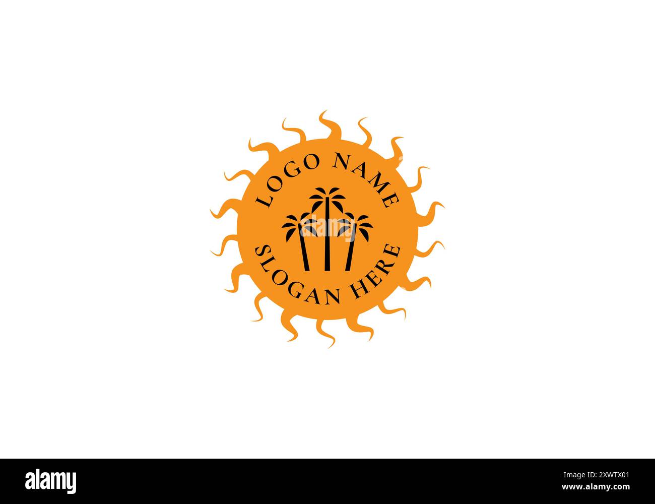 logo sun and coconut trees. Logo beach, tour, restaurant. Editable file ...