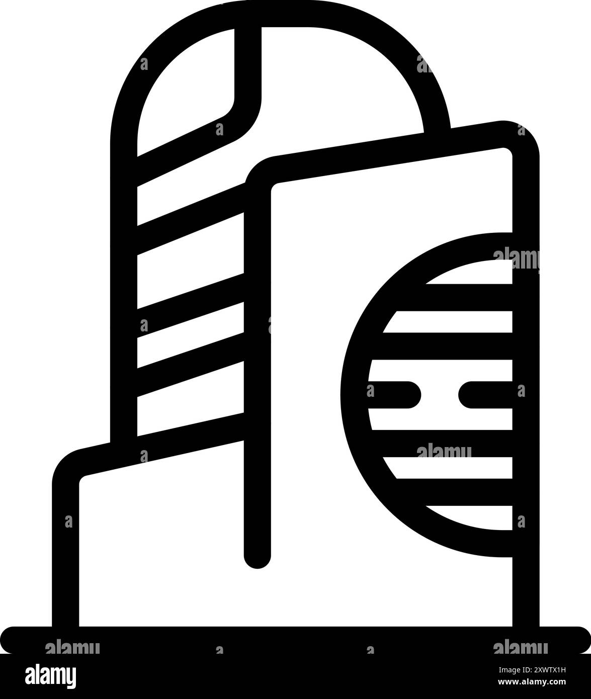 Simple, bold line icon of a modern building facade featuring a ...