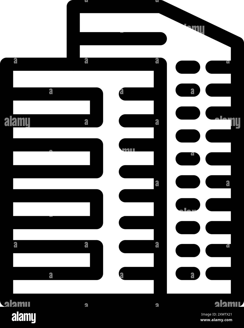 Simple black and white icon of two buildings with multiple windows ...