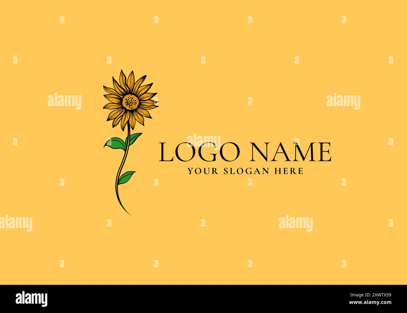 logo line sunflower branch. Logo floral, botanical, line handrawn ...