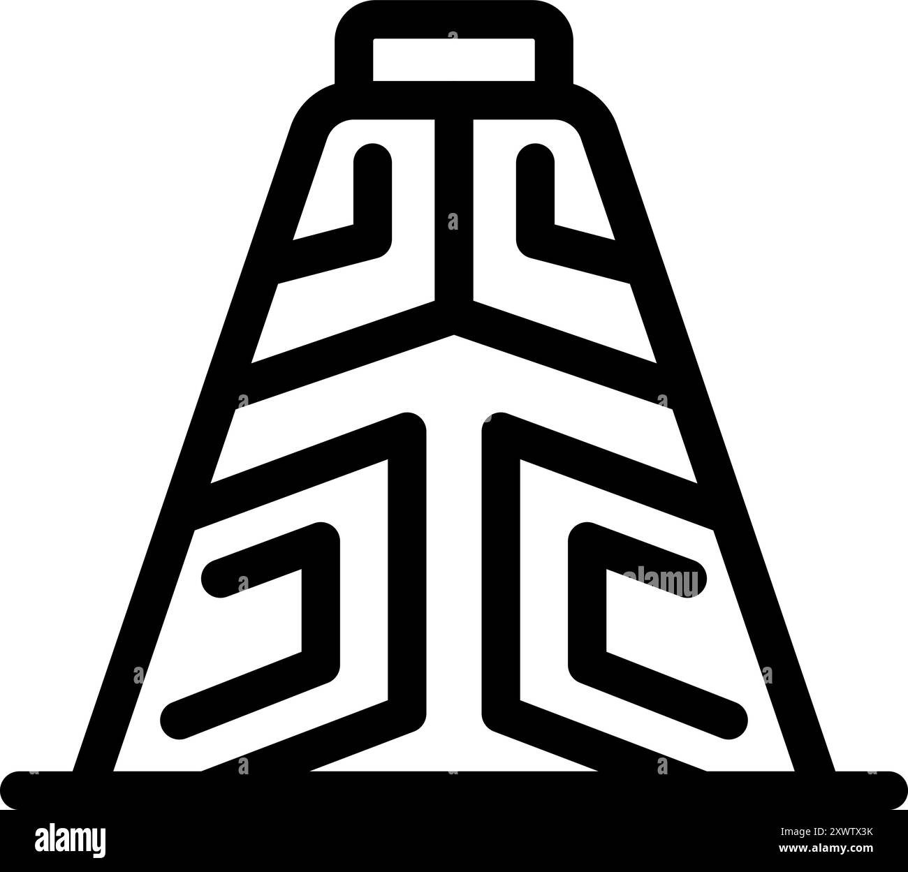 This minimalist vector illustration represents a mayan pyramid, evoking ...