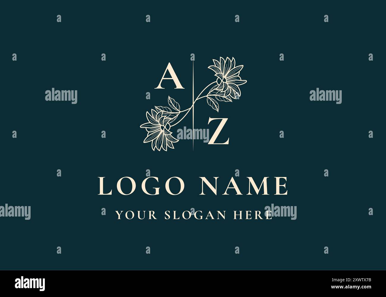 logo line flower branch with initial A Z. Logo floral, botanical, line ...