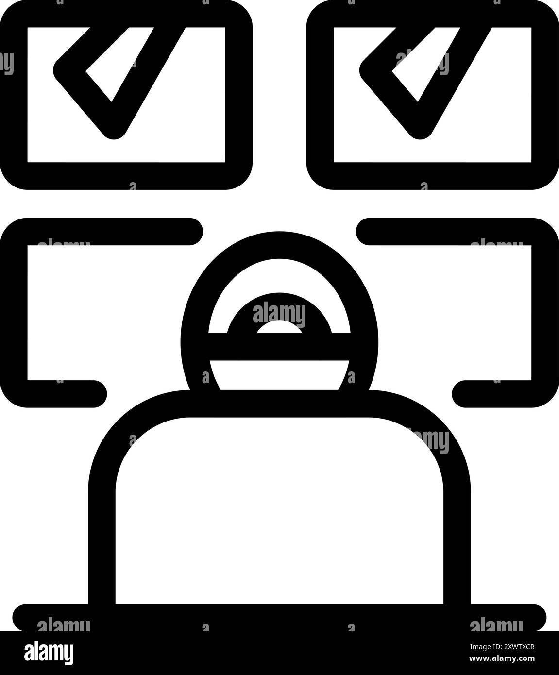 Simple icon of an operator monitoring multiple screens, each displaying ... Simple icon of an operator monitoring multiple screens, each displaying ...