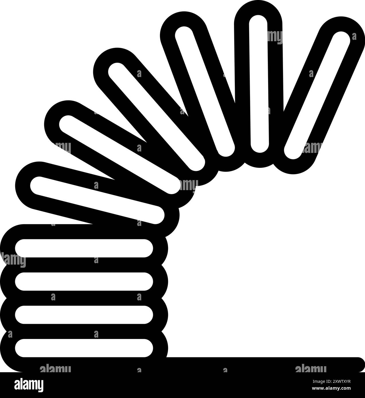 Simple black and white line drawing of a metal spring extending upwards ...