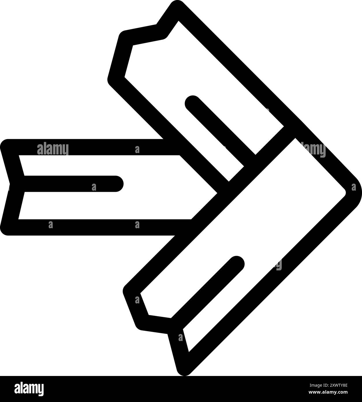 Simple black and white icon of a three way direction sign pointing in ...