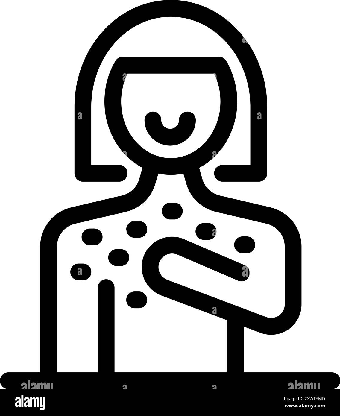 Line art icon of a smiling woman with a skin condition, promoting self ...