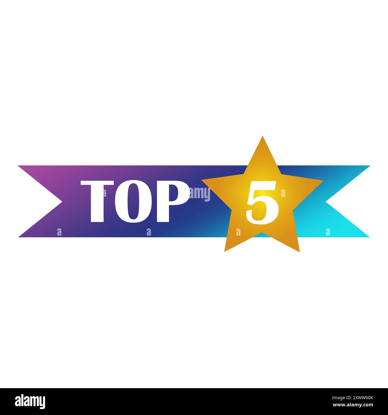 Top 5 award. Gold star symbol. Gradient ribbon vector. Five number ...