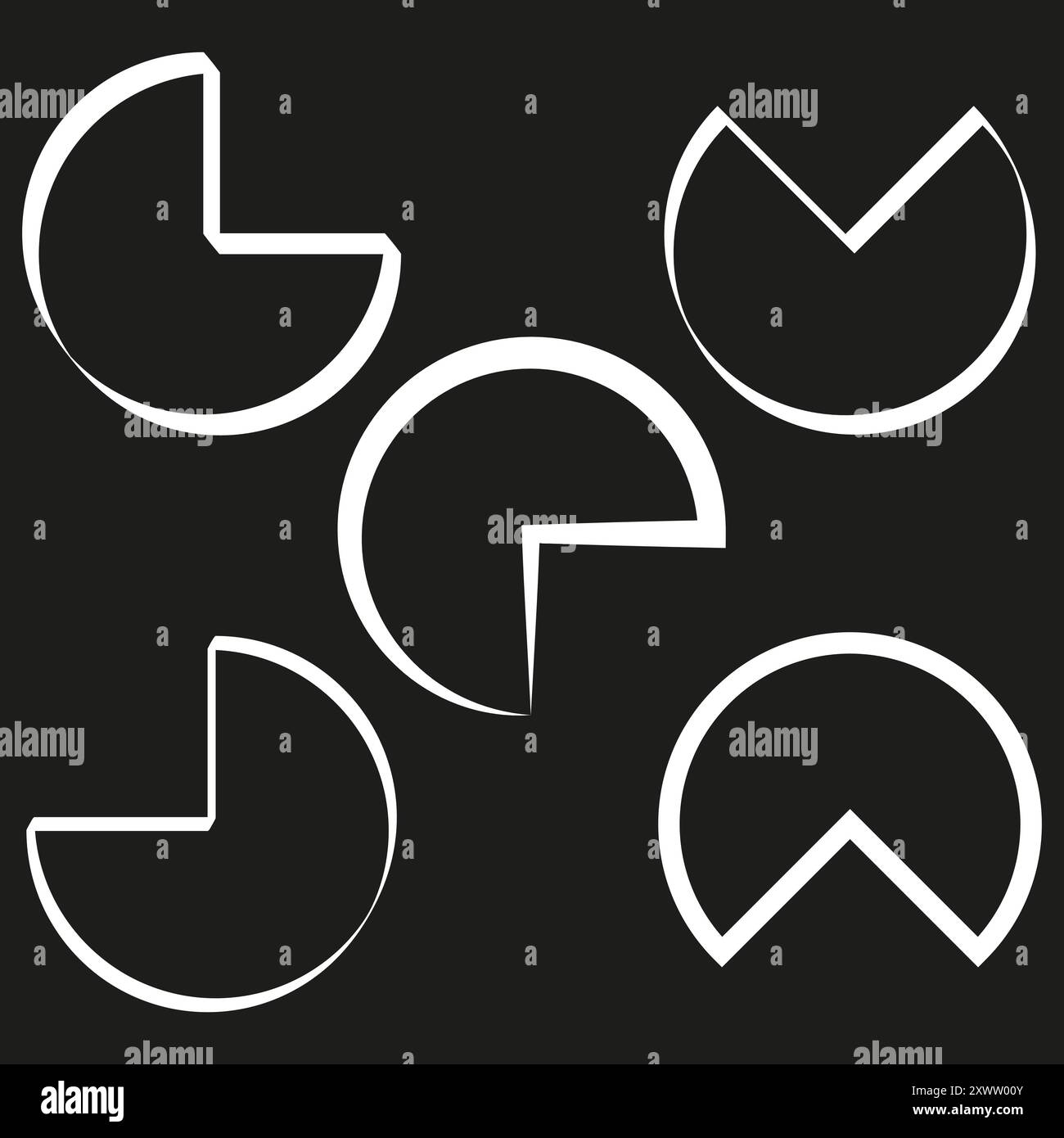 Pie chart segments set. Black and white vector design. Modern abstract ...