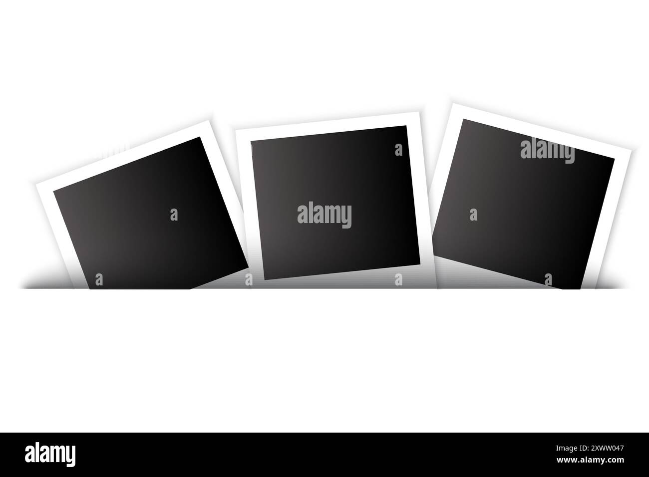 Three black photo frames. Tilted overlapping arrangement. Simple black ...