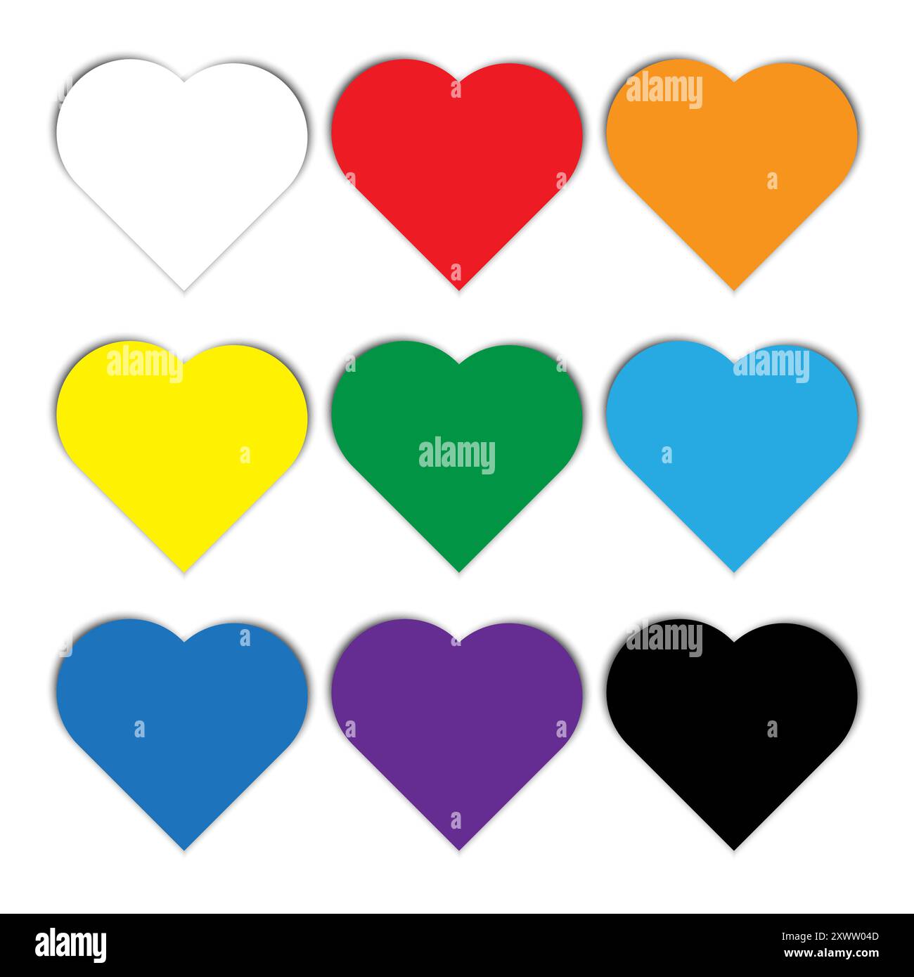 Colorful heart icons. Nine hearts in various colors. Simple vector ...