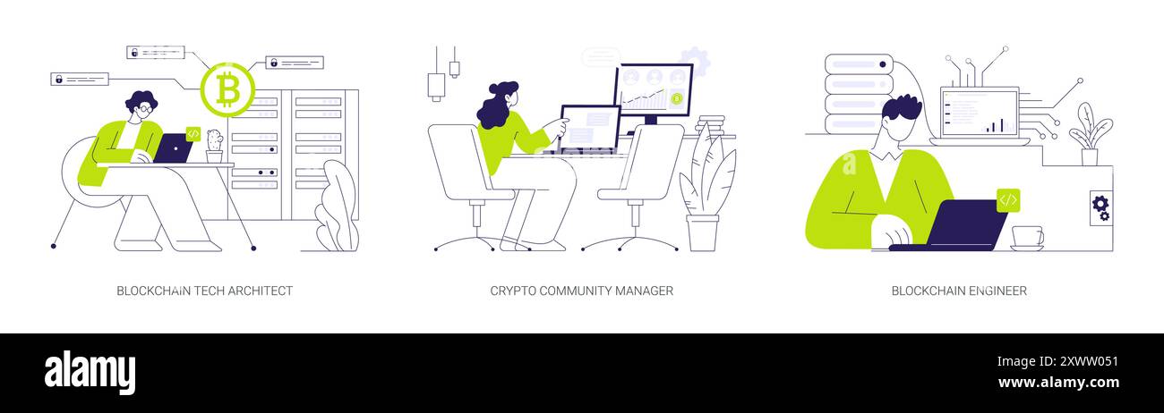 Blockchain jobs abstract concept vector illustrations Stock Vector ...