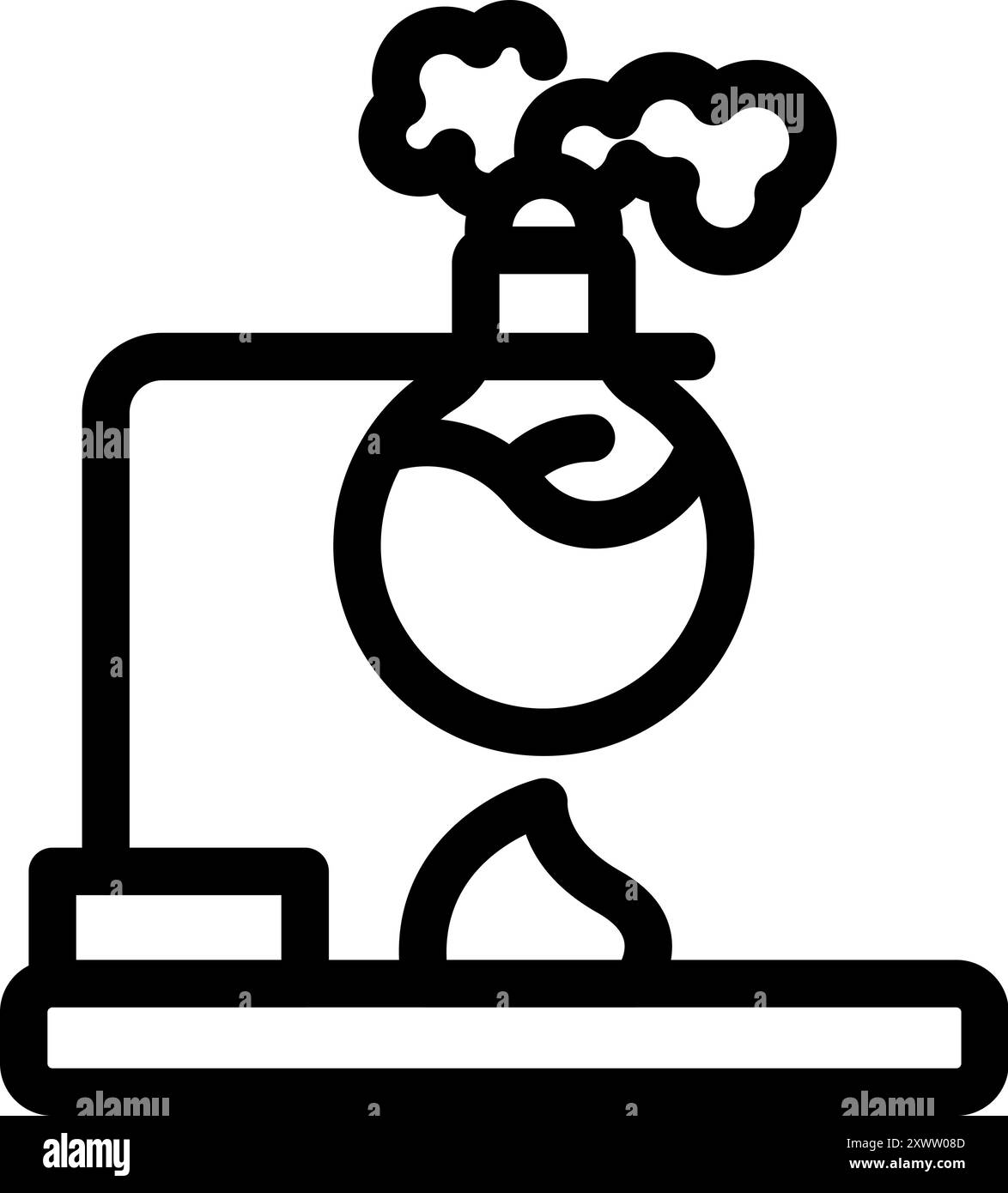 Simple bold vector icon representing a chemical experiment with a ...