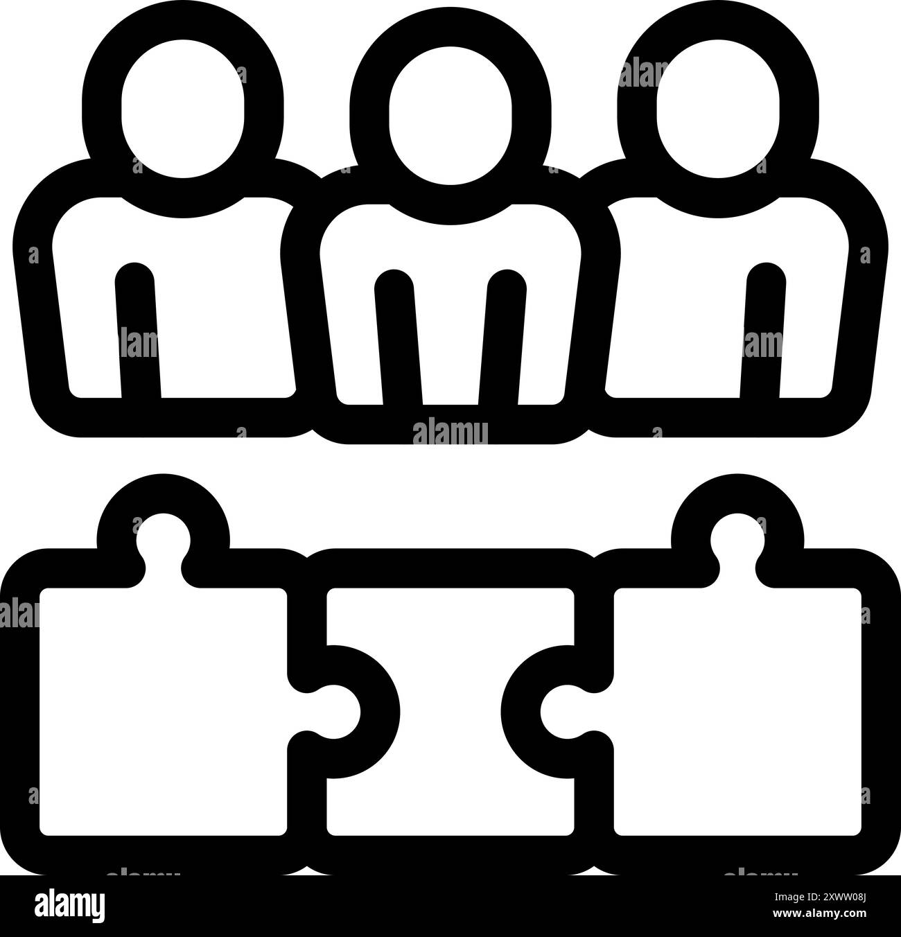 Icon of a team working together to connect puzzle pieces as a symbol of ...