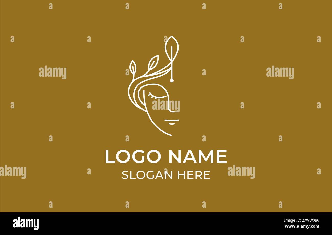 Minimalist Line Logo women half face with leaf, beauty skincare, female ...