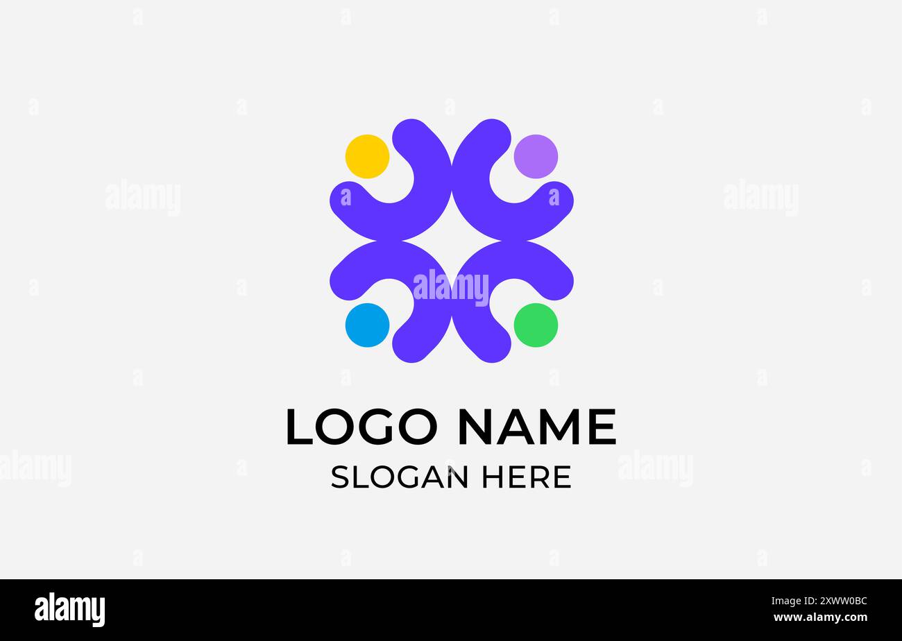 Minimalist colorful logo letter U with four people hug, teamwork ...