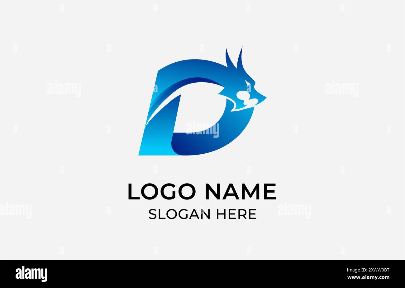 Logo design Letter D combine with Dragon head in blue color with full ...