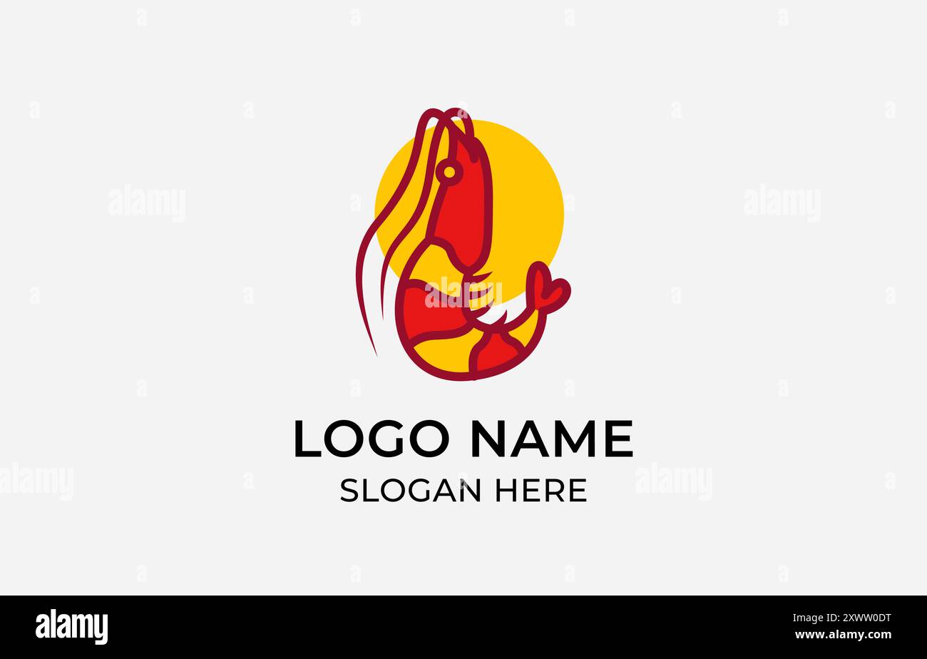Logo Cute shrimp Chinese food with red color and yellow. Seafood ...