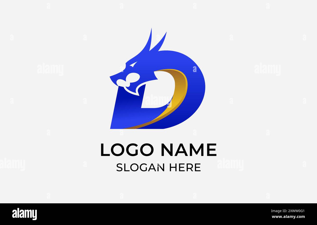 Logo design Letter D combine with Dragon head in blue color with full ...