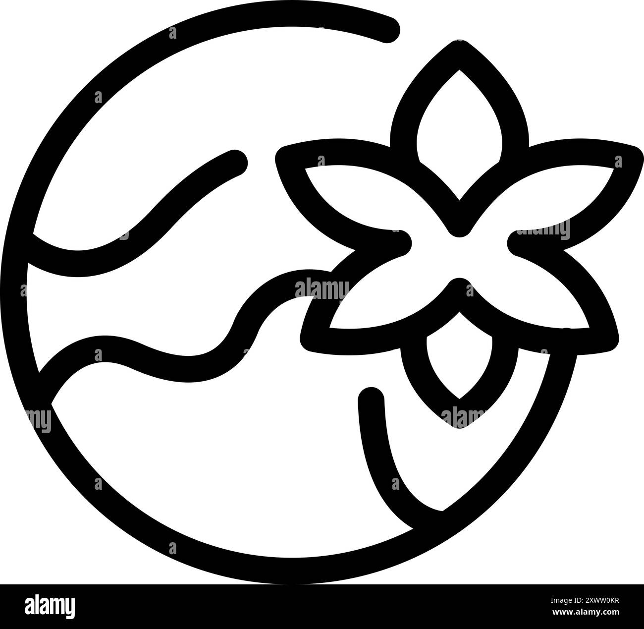 Line icon of a flower growing on a planet, representing environmental ...