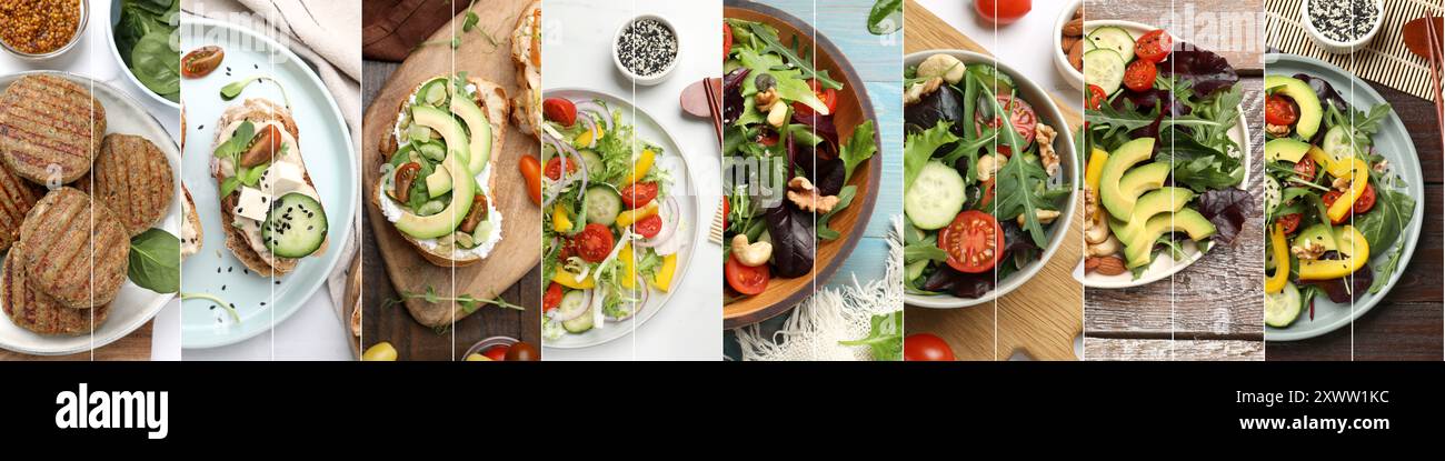 Assortment of vegetarian foods, collage. Banner design Stock Photo - Alamy