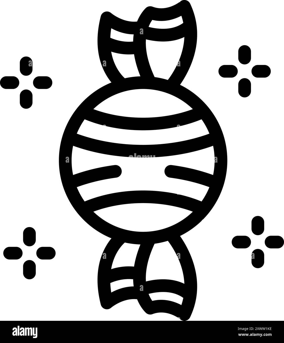 This simple black and white vector icon represents a round candy ...