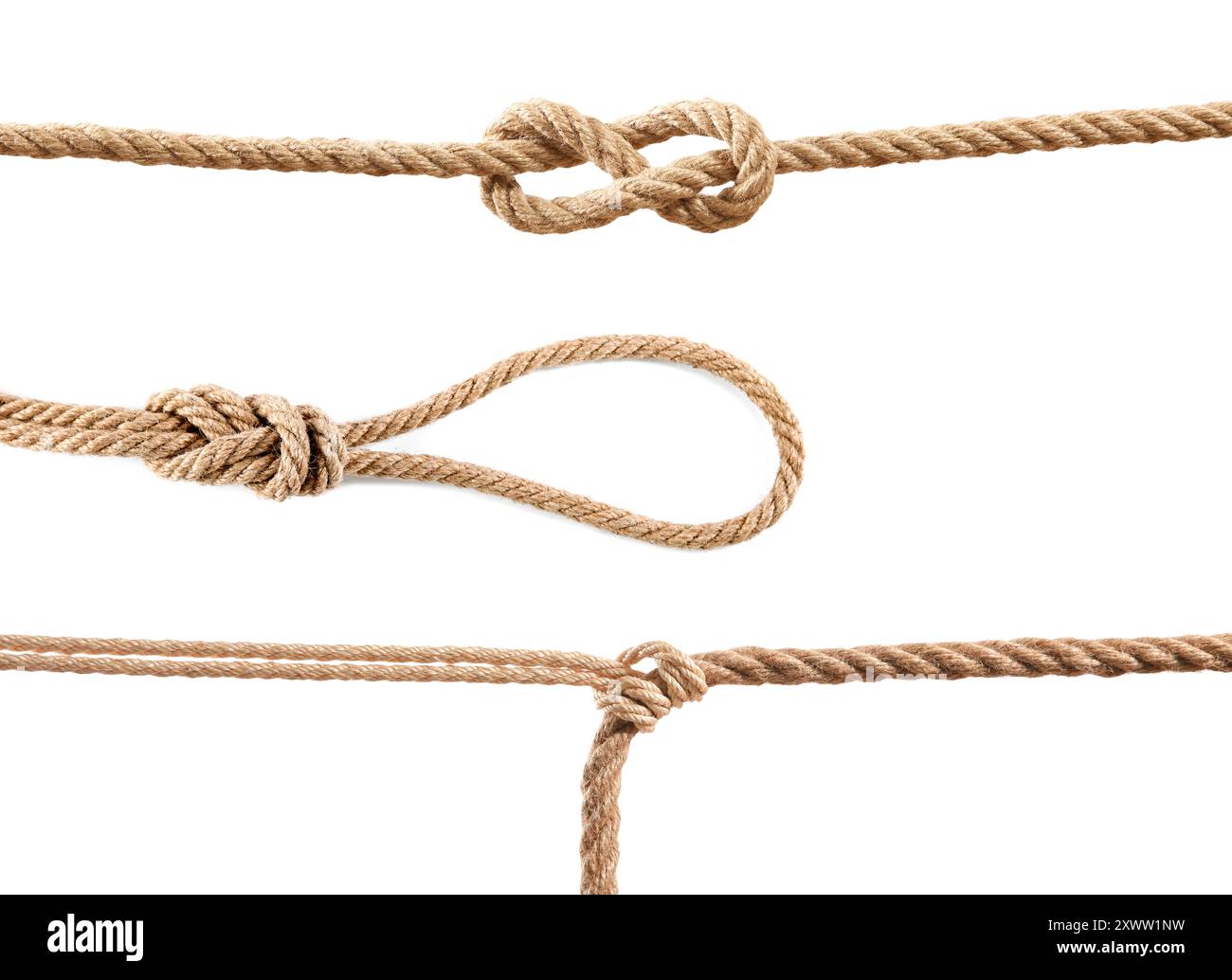 Ropes with different knots isolated on white, set Stock Photo - Alamy