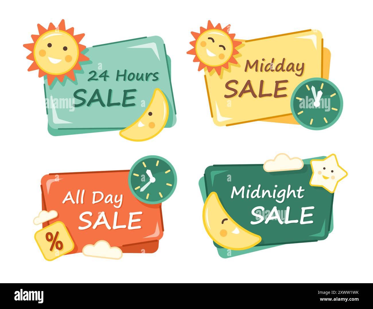 Set of Sale Labels for Discount and Special Promotion with Cute Cartoon ...