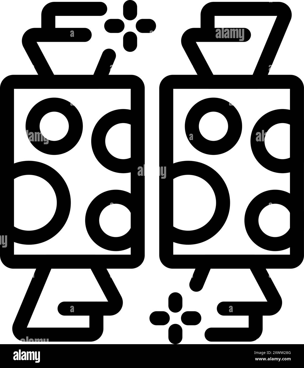 Simple line drawing of two christmas crackers exploding, releasing a ...