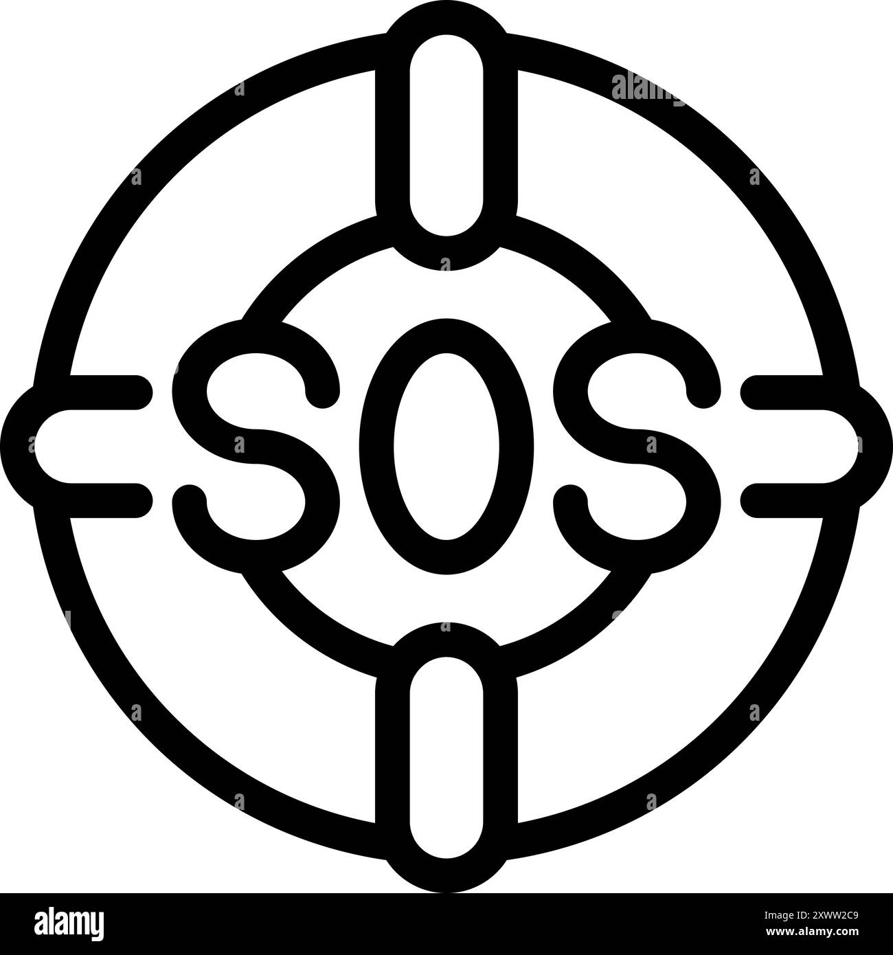 Simple icon of a lifebuoy with an sos signal for emergency rescue ...