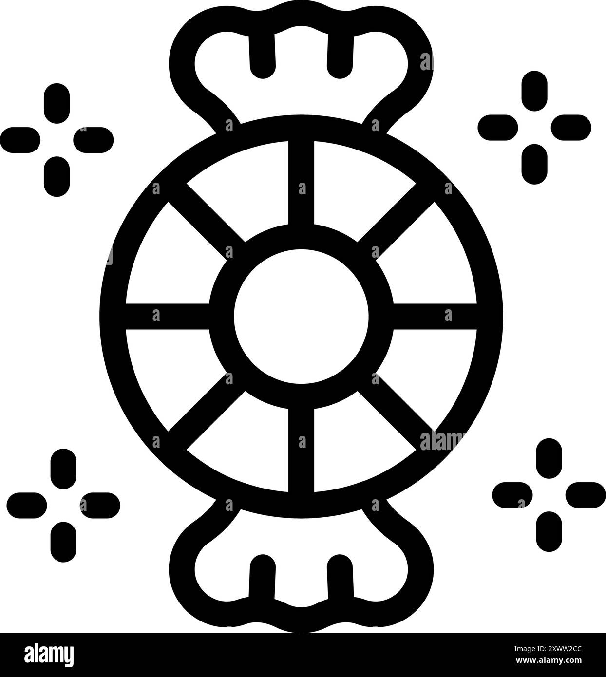 Simple icon of a round candy wrapped in a plastic wrapper, sparkling ...