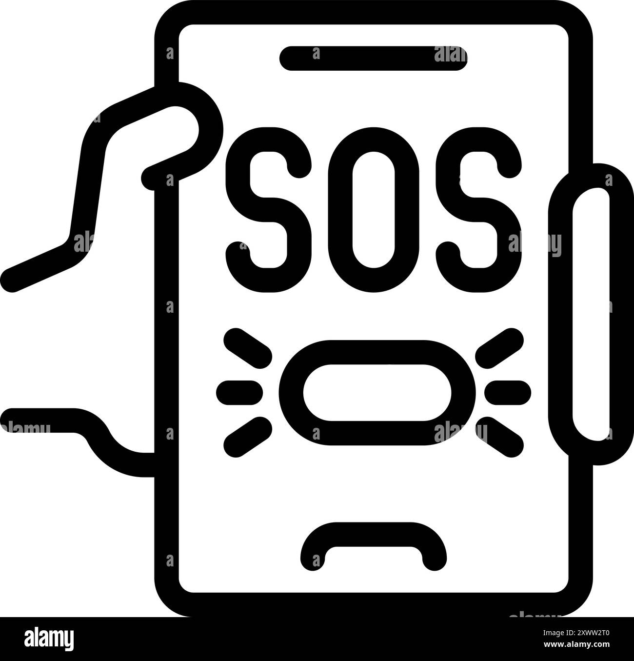 Hand is holding a smartphone with an sos signal displayed on the screen ...