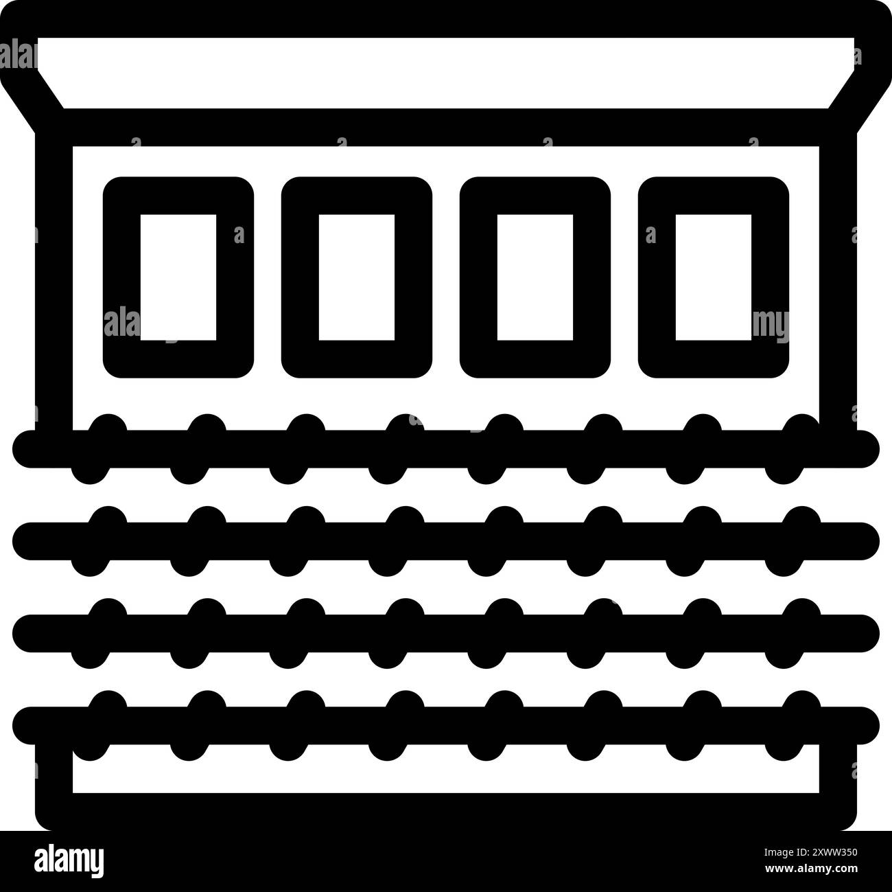 Simple black and white vector icon representing a train station ...
