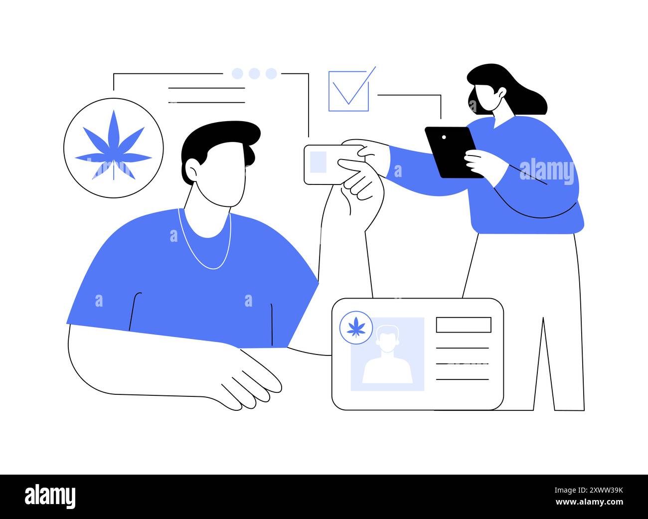 ID check at marijuana dispensary isolated cartoon vector illustrations ...