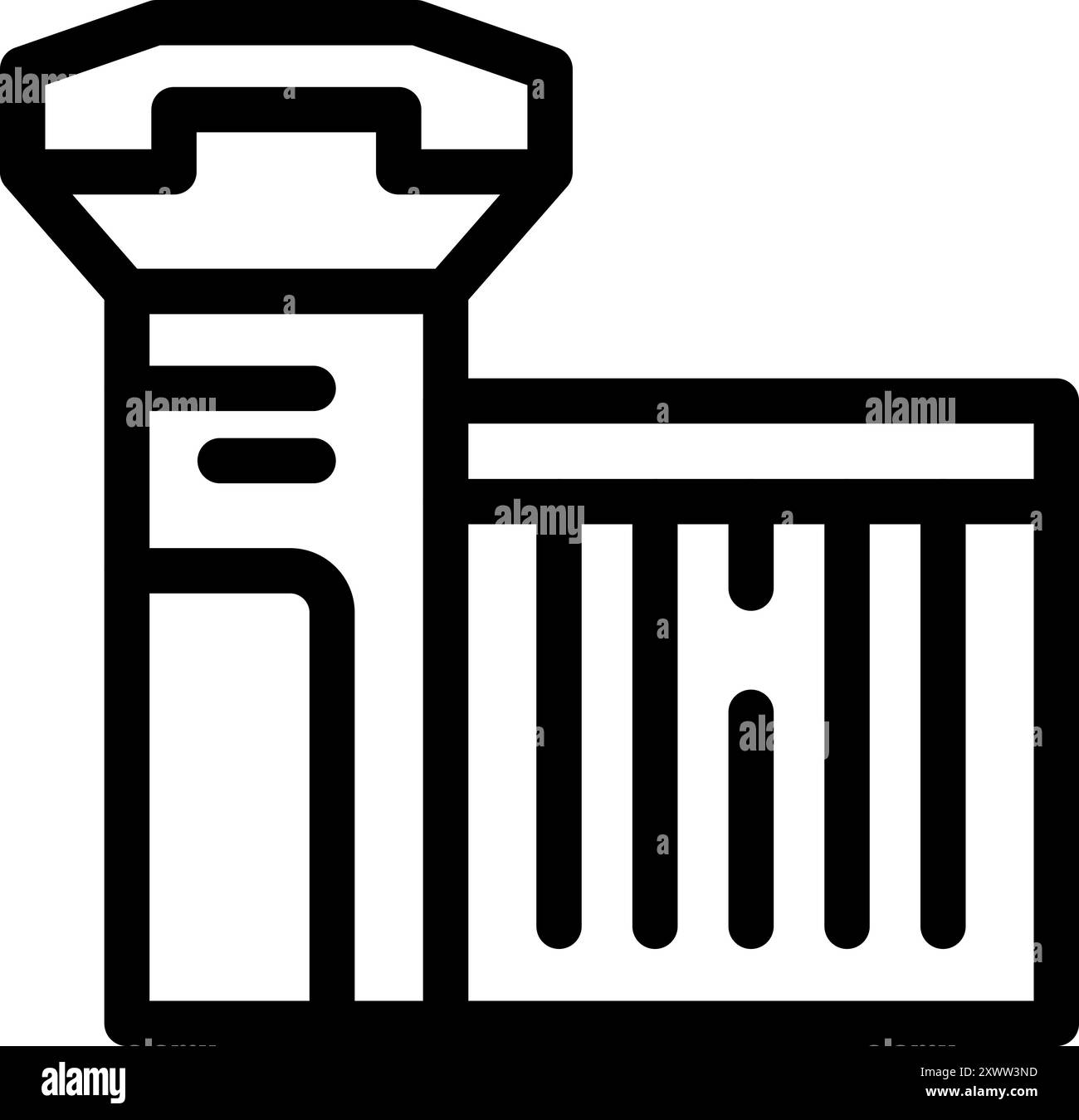 Line art icon of a prison building, emphasizing the concepts of ...