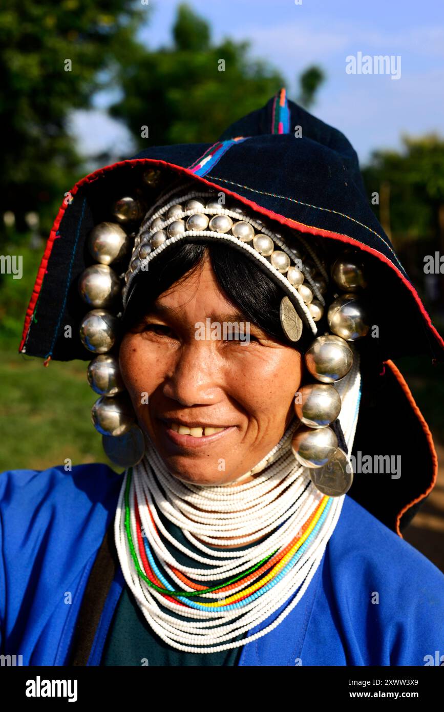 Portrait of an Akha woman taken in Eastern Myanmar Stock Photo - Alamy