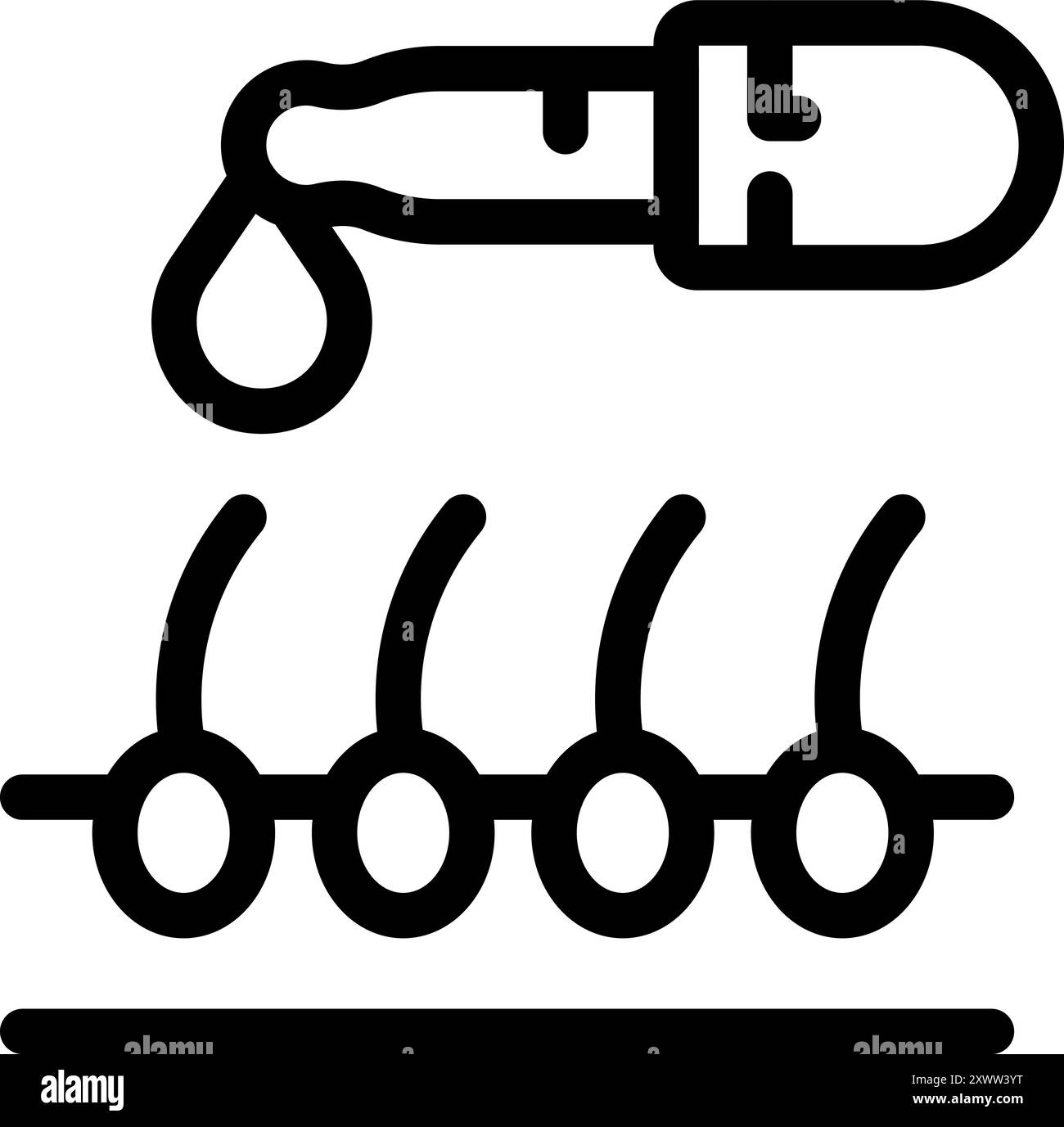 Line icon of a pipette dropping liquid on hair follicles, representing ...