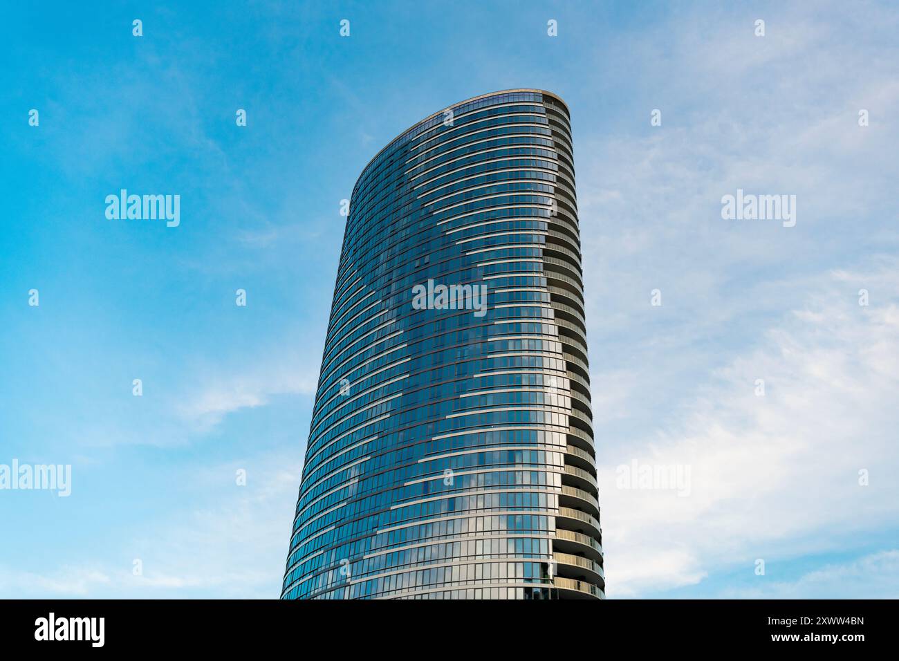 New York City, USA - May 26, 2024: Ellipse at Newport glassy skyscraper ...