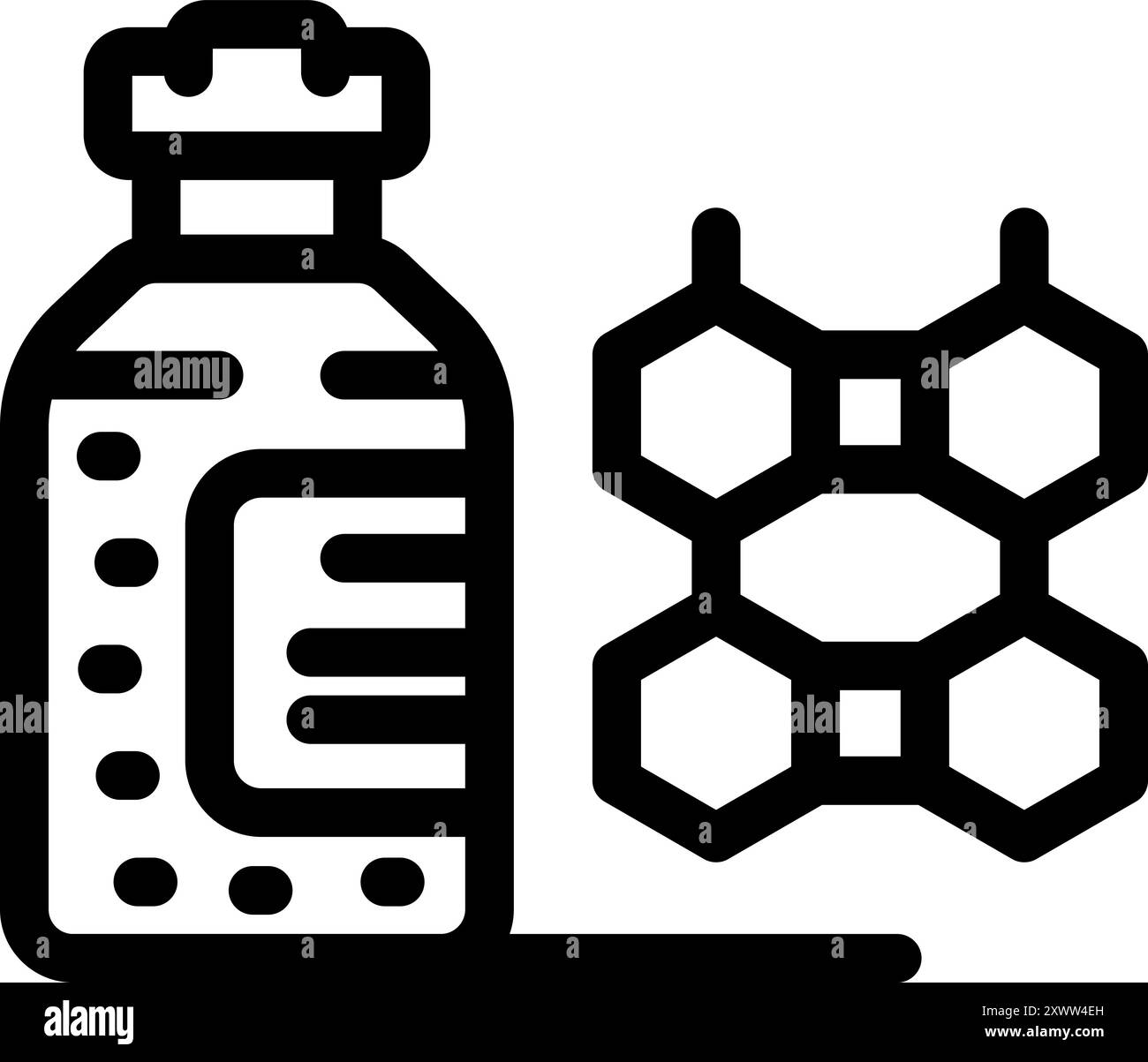 Simple bold outline icon representing a vial of vaccine standing near a ...