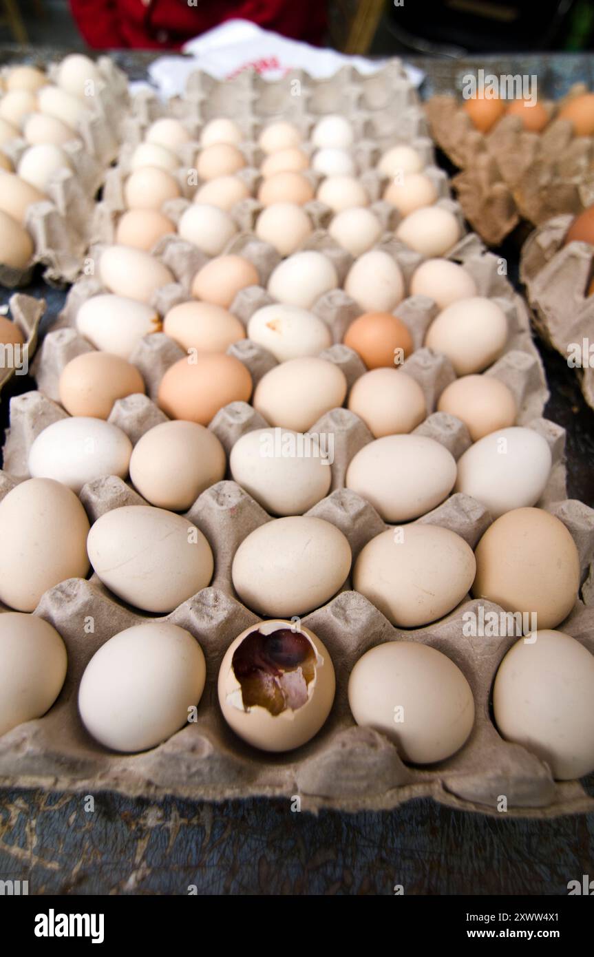Fertilized duck eggs (Balut or Maodan) sold in a market in China. This ...