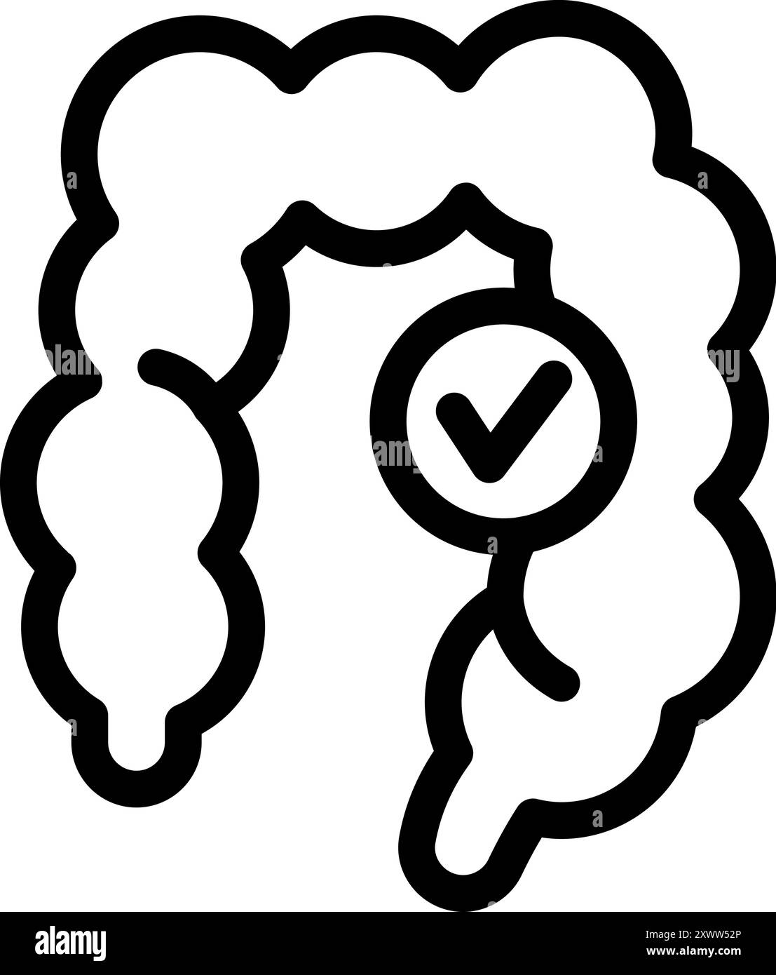 Simple icon of intestines showing a check mark symbol for good ...
