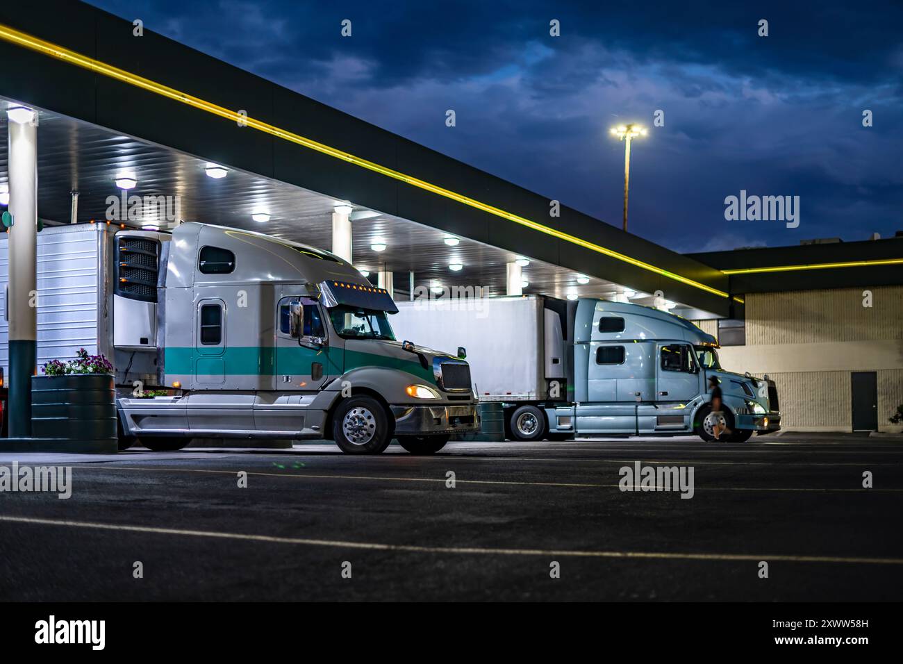 Industrial white and blue big rig semi trucks with extended cab for ...