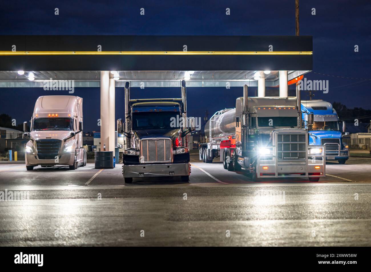 Industrial grade big rigs semi-trucks with different loaded semi ...