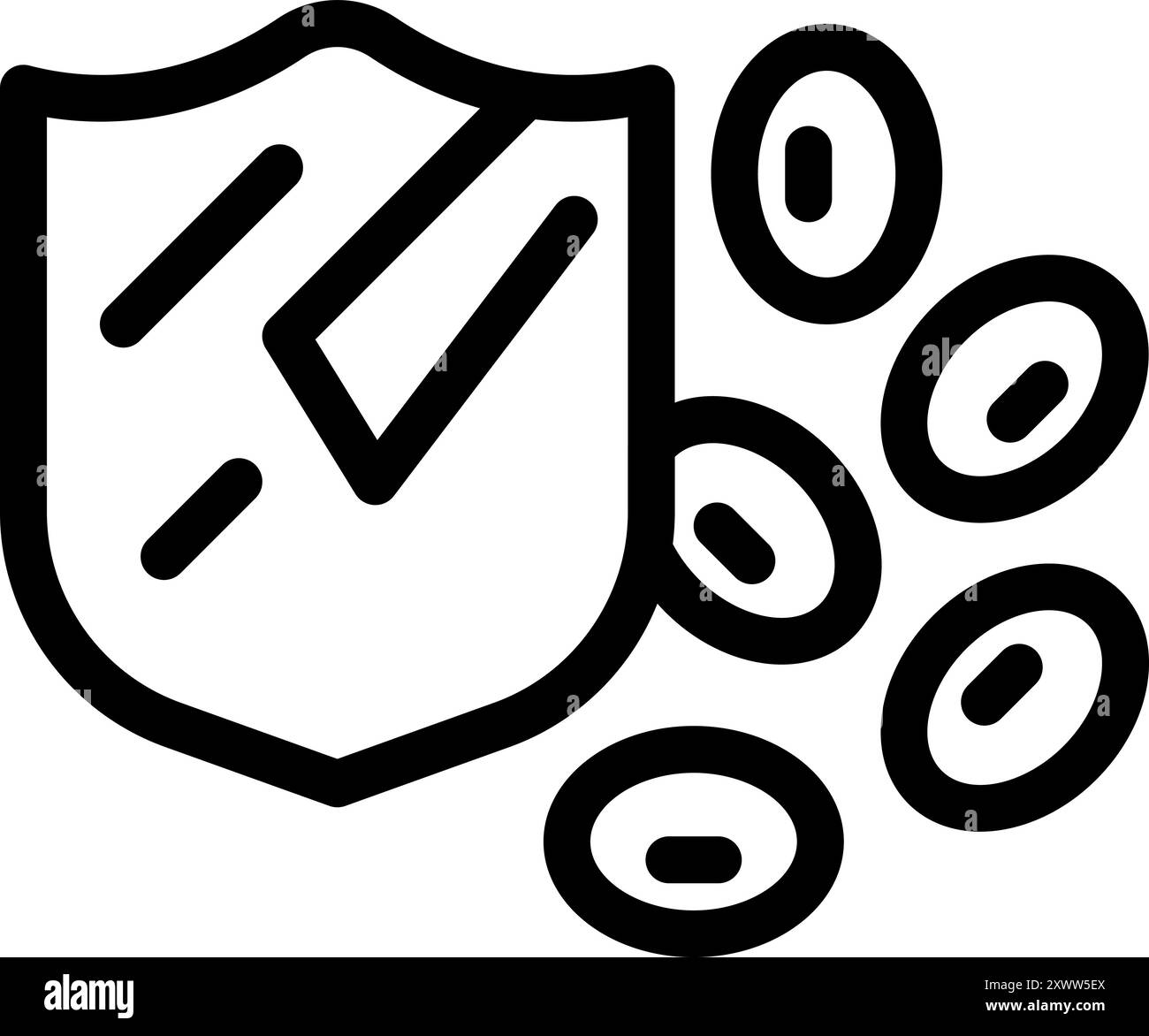 Line art vector icon of a shield protecting red blood cells ...