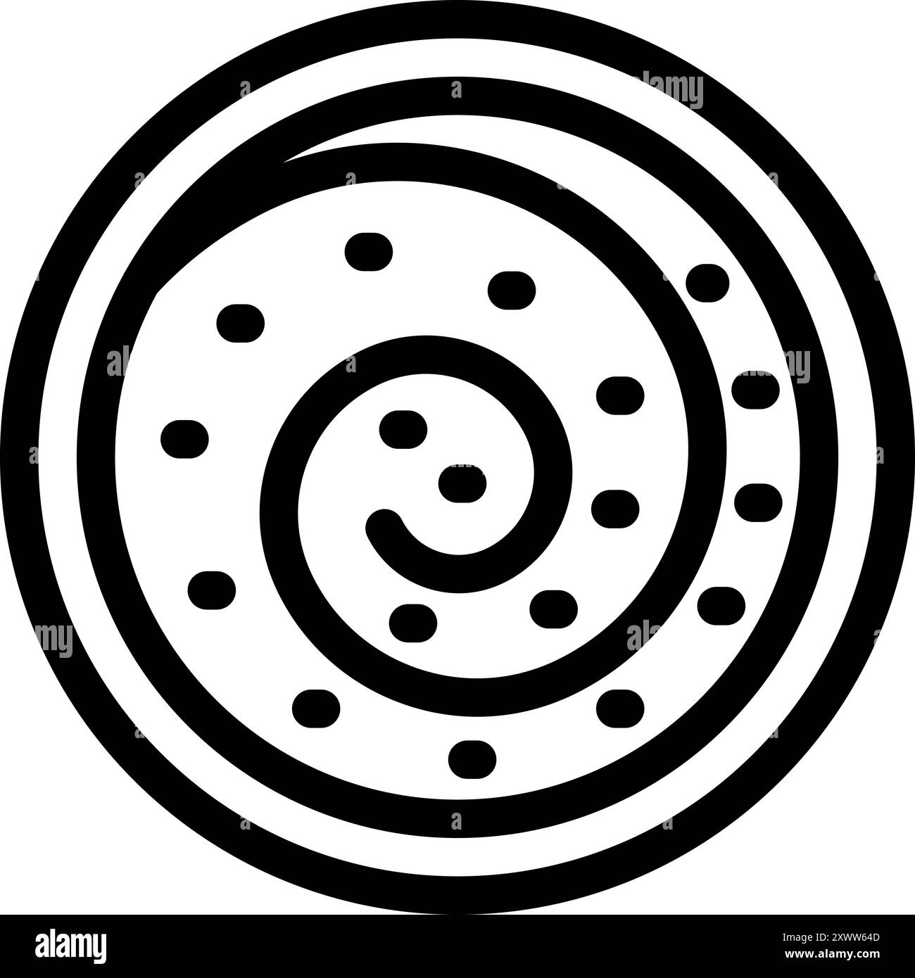 Simple black and white vector icon of a spiral shape with dots, evoking ...