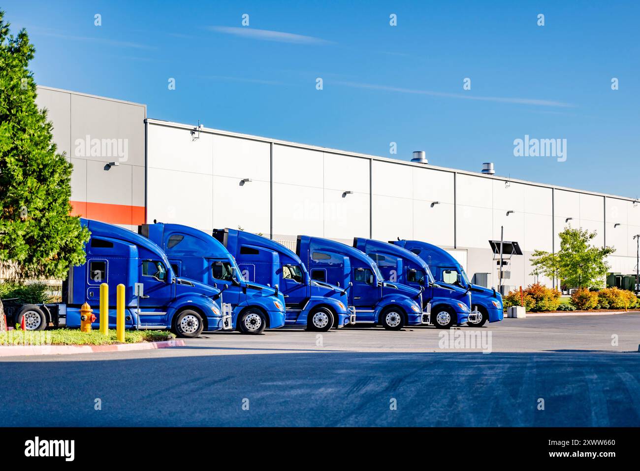 Industrial blue classic carrier big rig semi trucks tractors with ...